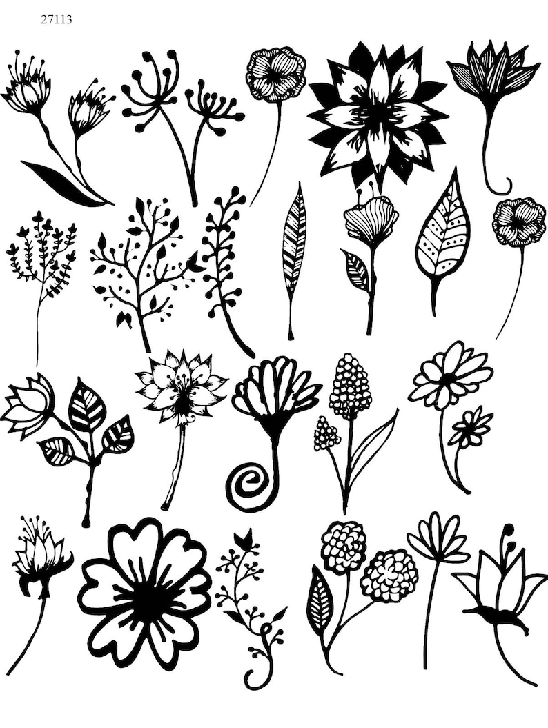 Hand Drawn Flowers Ceramic Decals Enamel Decal Fusible Decal Glass ...