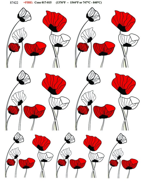 Glass Art Glass Fusing Decal ~ Waterslide Decal Fusible Decal Poppies ...