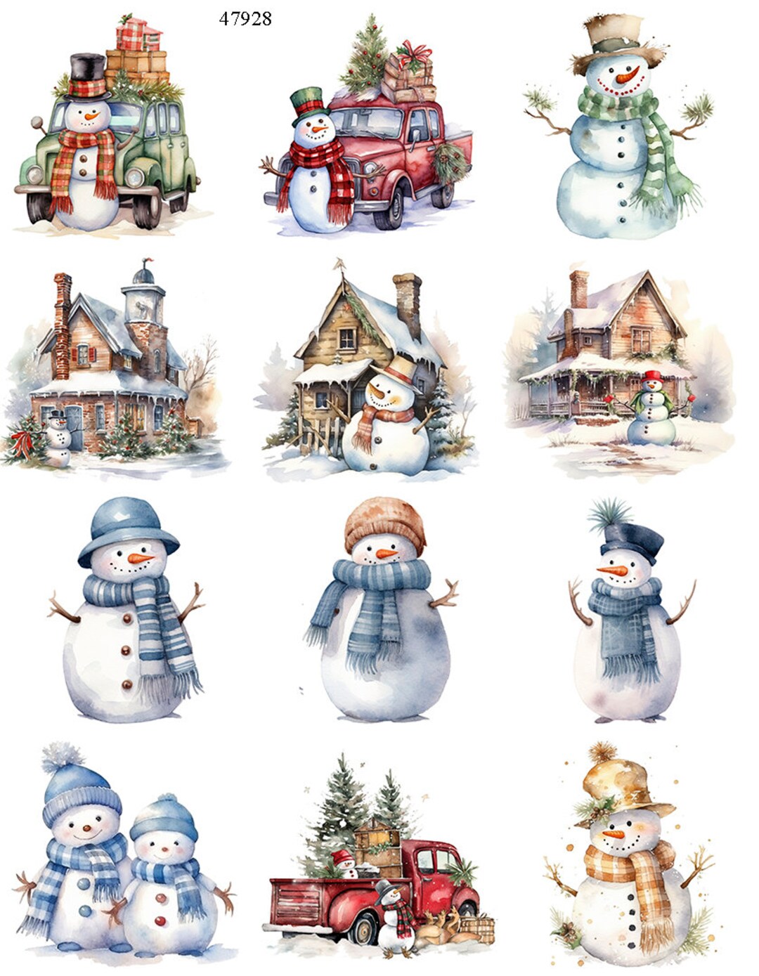 Christmas Snowmen - Snowman - Ceramic Decals- Enamel Decal - Glass ...