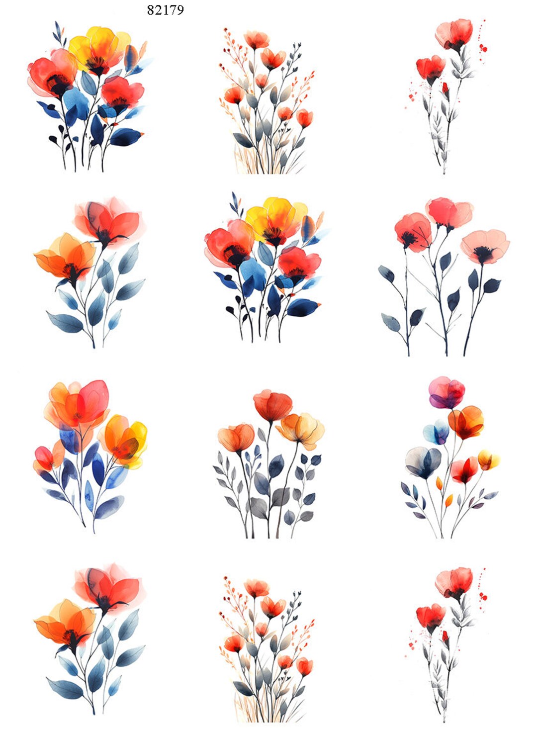 Simple Colorful Flowers - Ceramic Decals- Enamel Decal - Glass Decal ...