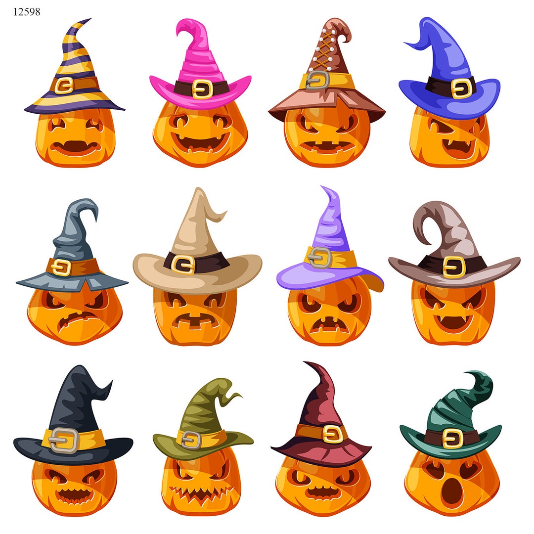 Halloween Pumpkins in Hats - Ceramic Decals- Enamel Decal - Fusible ...