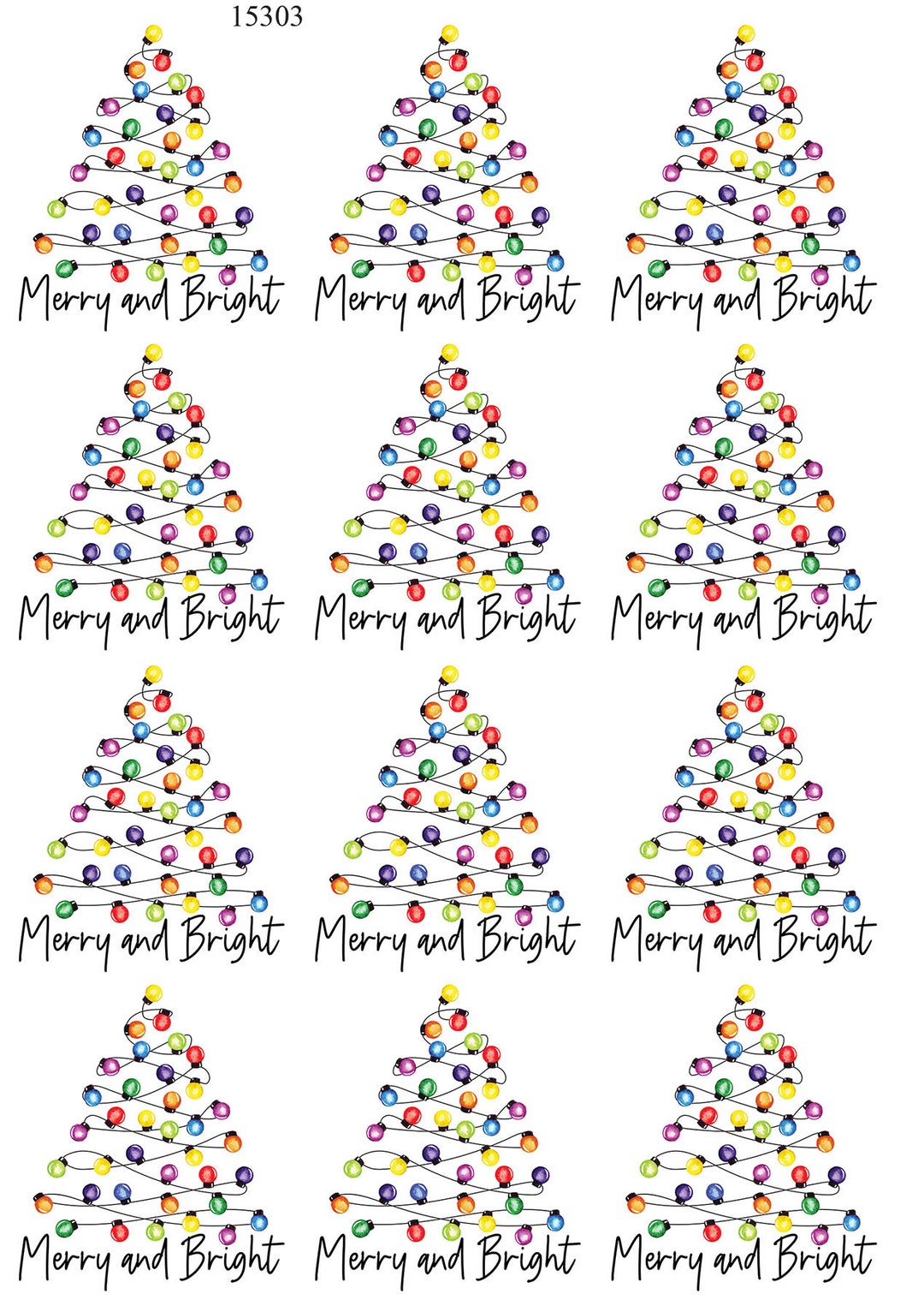 Merry & Bright Christmas Tree Lights - Ceramic Decals- Enamel Decal ...