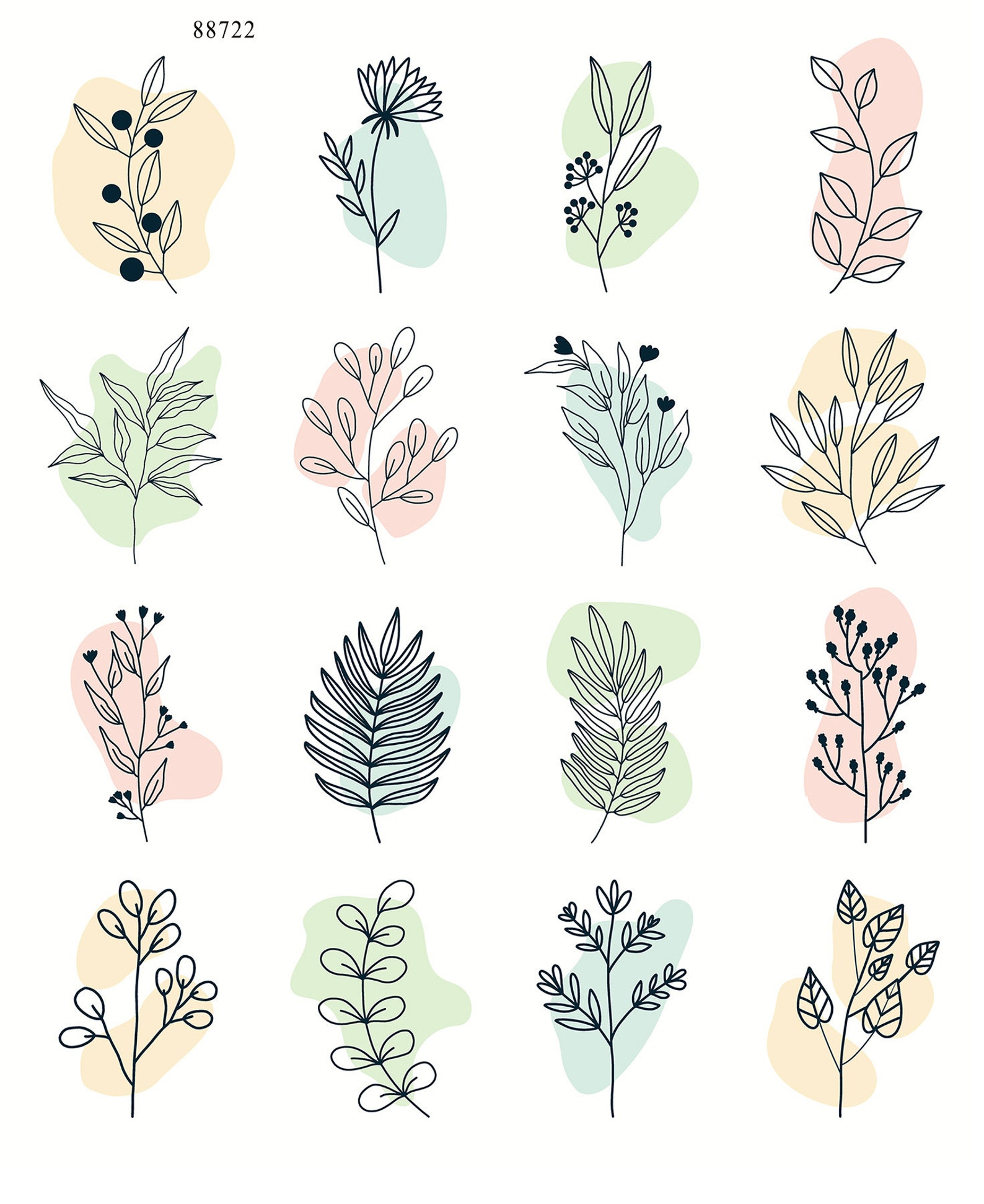 Modern Flowers and Leaves Ceramic Decals Enamel Decal | Etsy