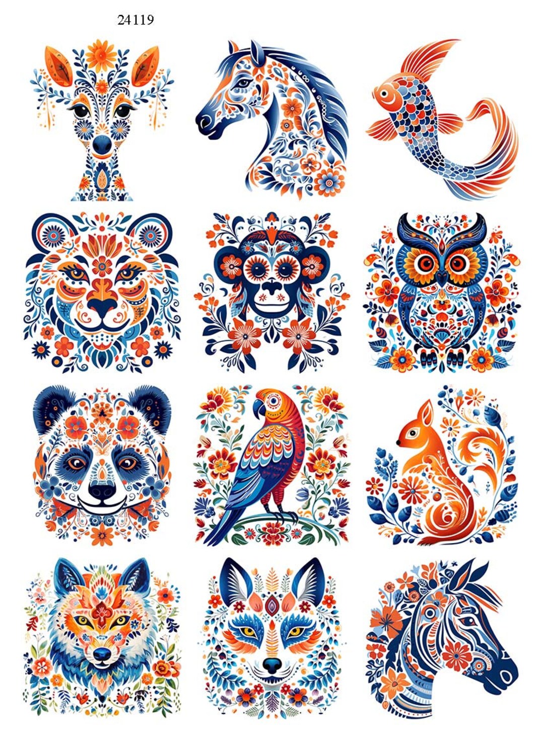 Whimsical Folk Animals 1 - Ceramic Decals- Enamel Decal - Glass Decal ...