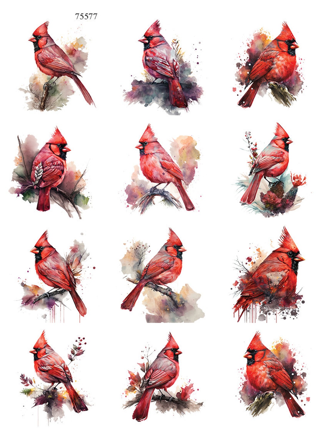 Red Cardinals Bundle - Ceramic Decals- Enamel Decal - Glass Decal ...