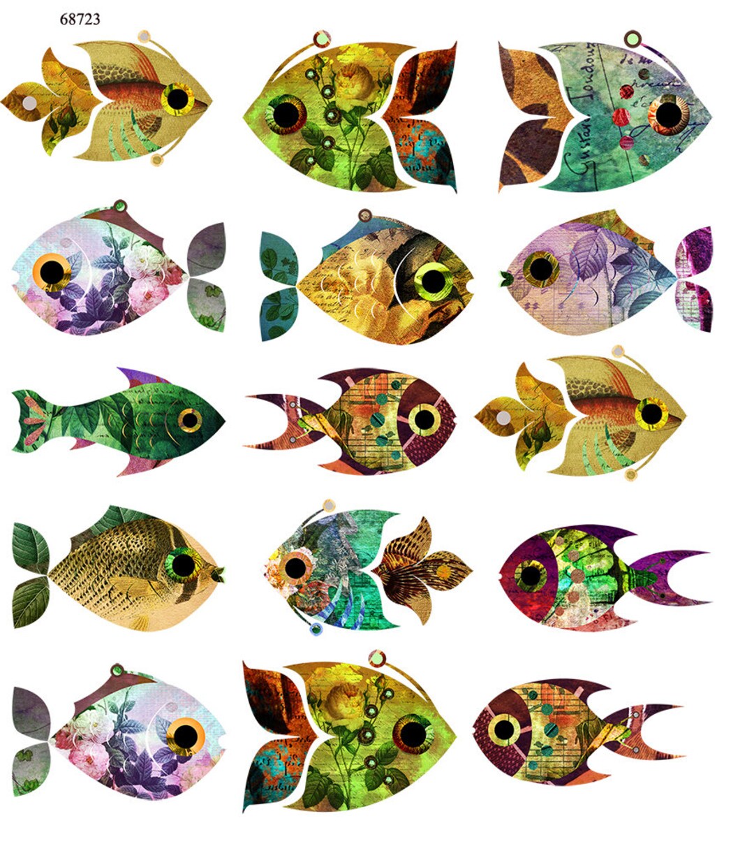 Too Cute Vintage Fish - Ceramic Decals- Enamel Decal - Glass Decal ...