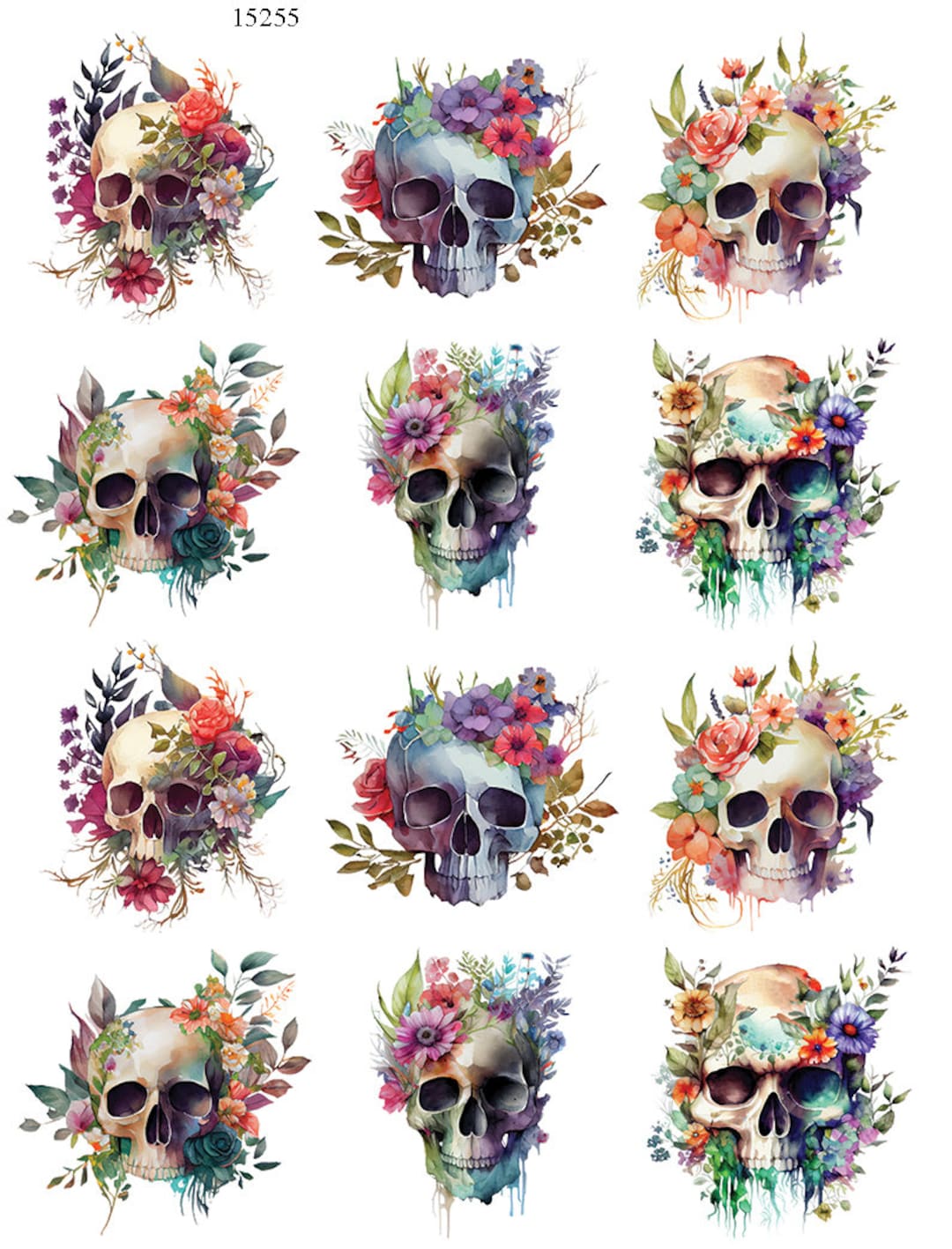 Floral Skulls - Ceramic Decals- Enamel Decal - Glass Decal- 15255 - Etsy