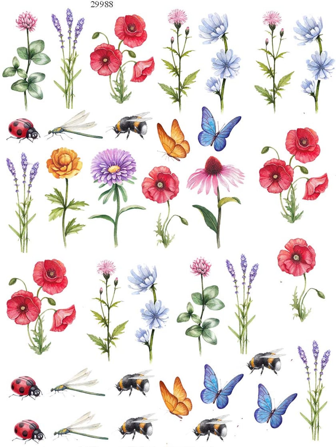 Wild Flowers and Bonus Bees and Butterflies - Ceramic Decals- Enamel ...