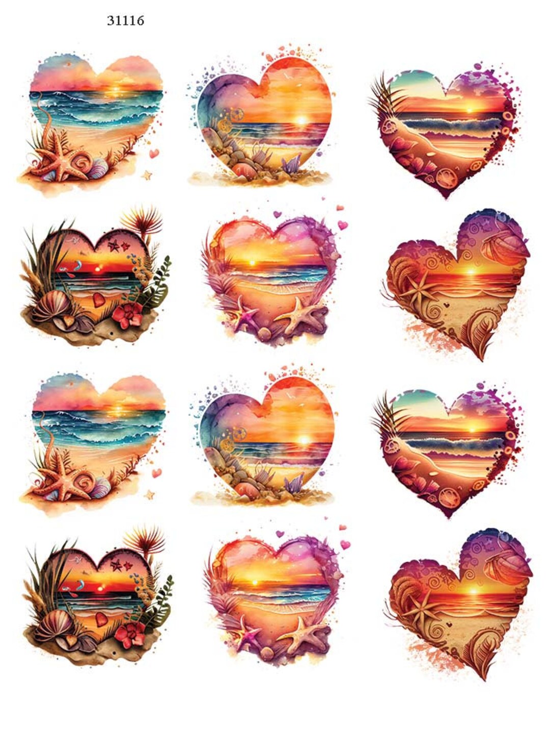 Sunsetl Hearts - Ceramic Decals- Enamel Decal - Fusible Decal - Glass ...