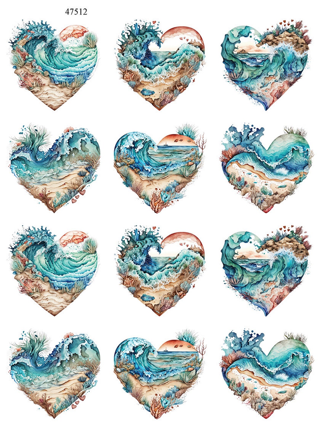 Beach Hearts - Ceramic Decals- Enamel Decal - Glass Decal- 47512 - Etsy