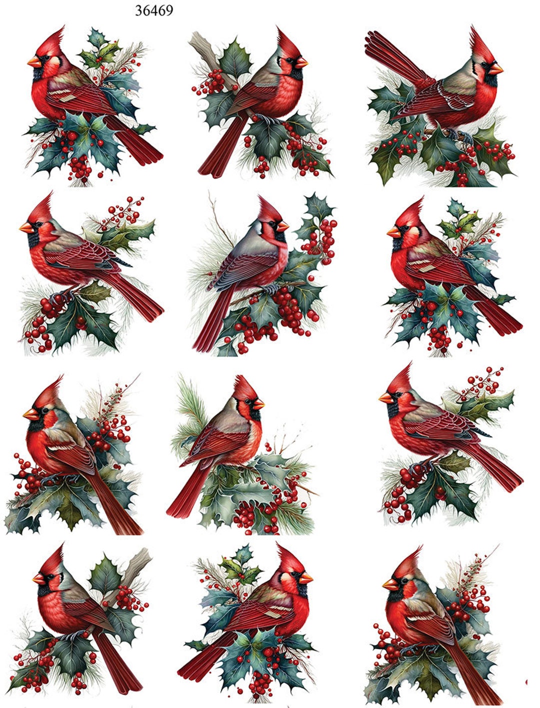 Christmas Cardinals - Ceramic Decals- Enamel Decal - Fusible Decal ...