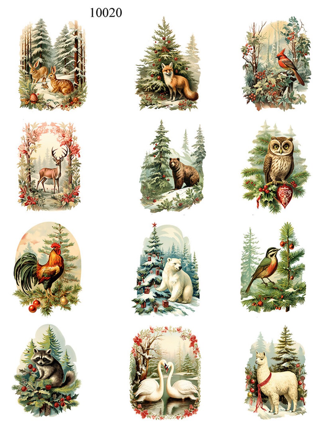 Christmas Forest Animals - Ceramic Decals- Enamel Decal - Glass Decal ...