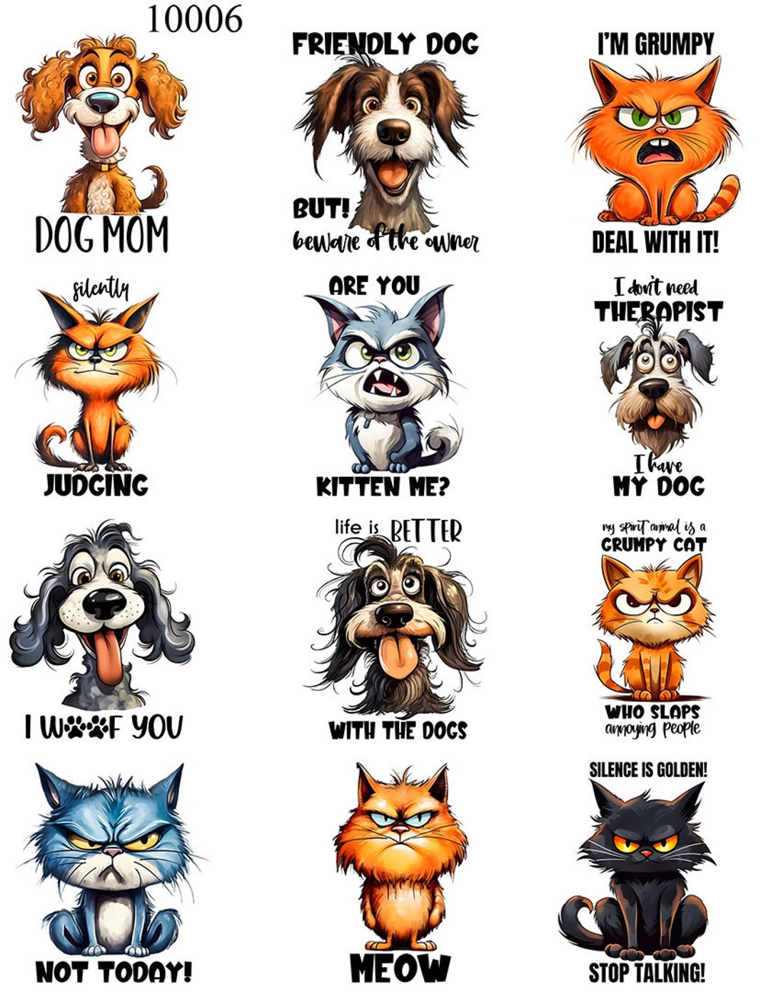 Funny and Grumpy Cats and Dogs- Ceramic Decals- Enamel Decal - Glass ...