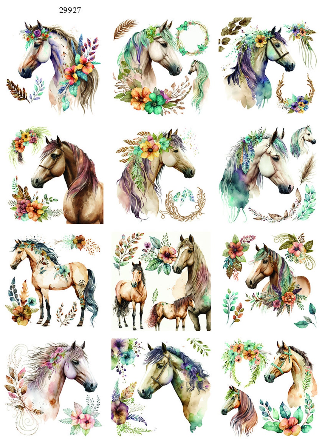 Beautiful Boho Horses - Ceramic Decals- Enamel Decal - Fusible Decal ...