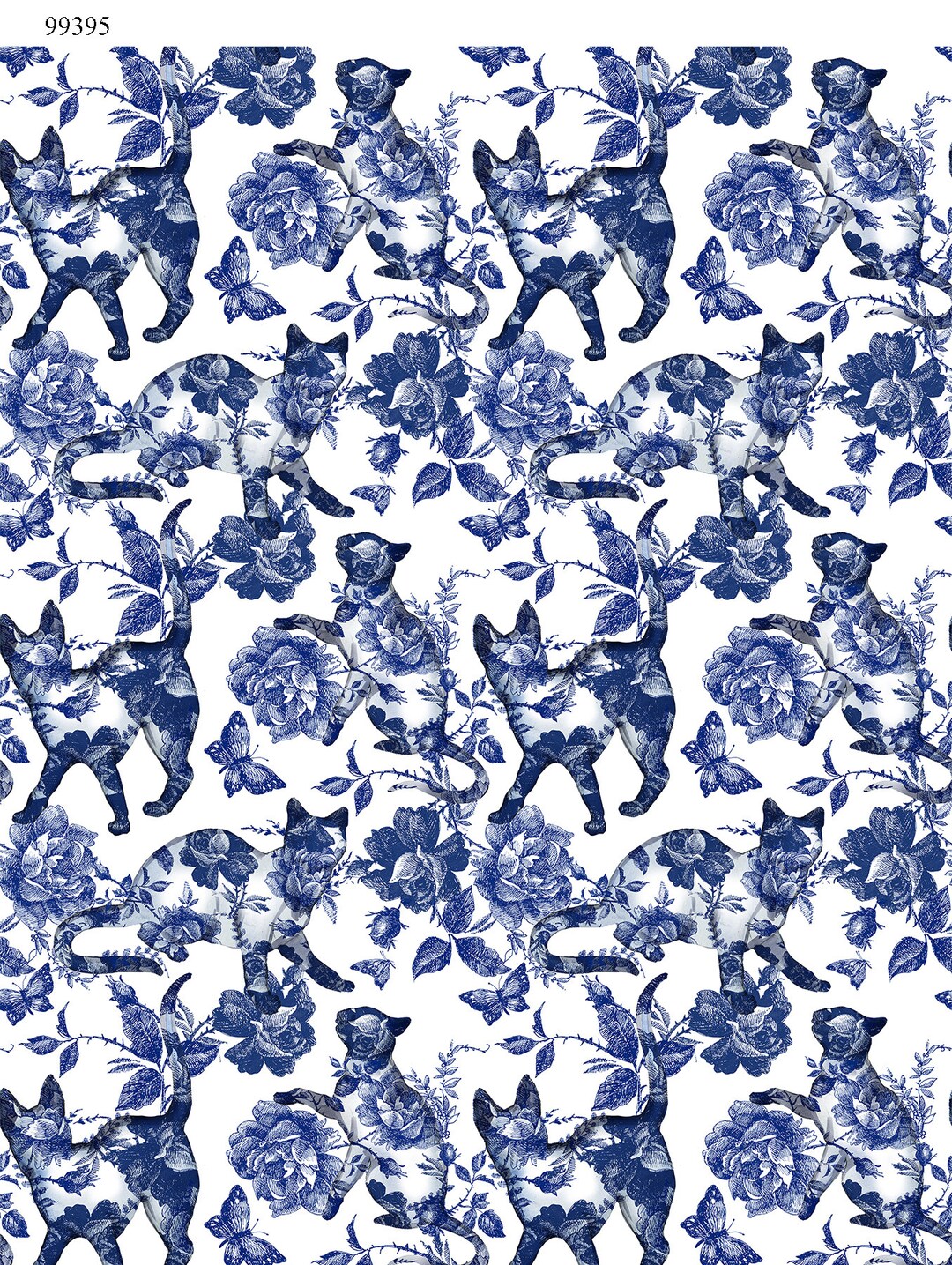 Cobalt Blue Cats and Flowers - - Ceramic Decals- Enamel Decal - Glass ...