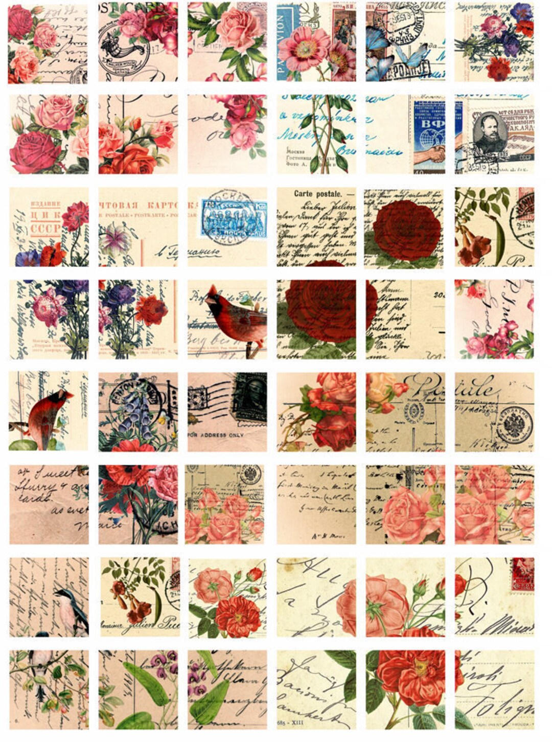 Romantic Postcard Squares ~ 99911 ~ Glass Decal - Ceramic Decal ...