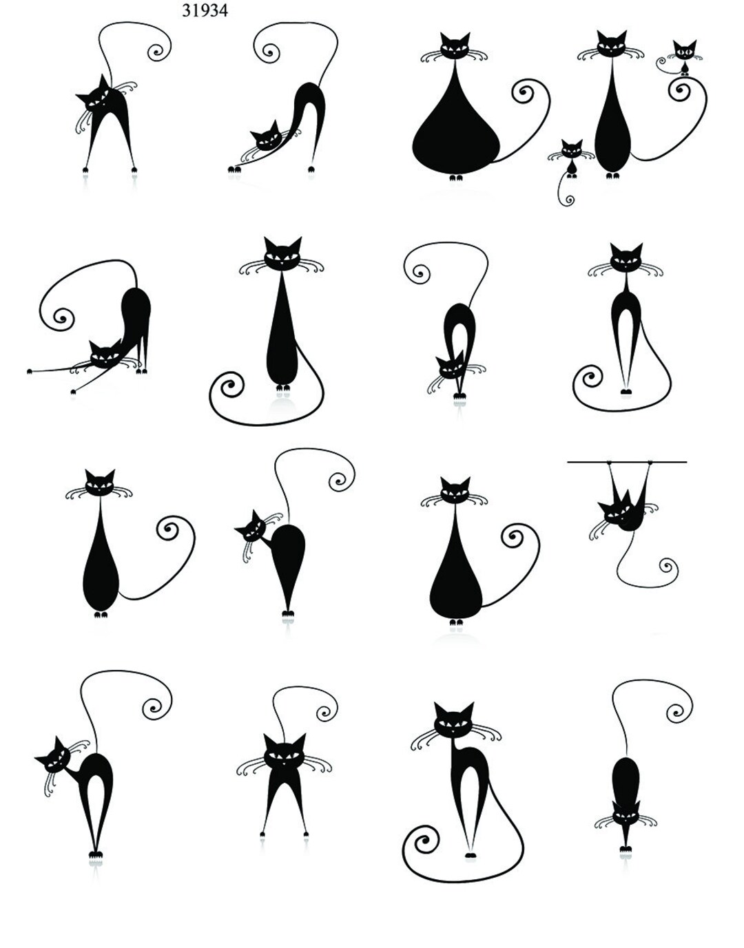 Cats in Style Ceramic Decals Enamel Decal Fusible Decal Glass Fusing ...