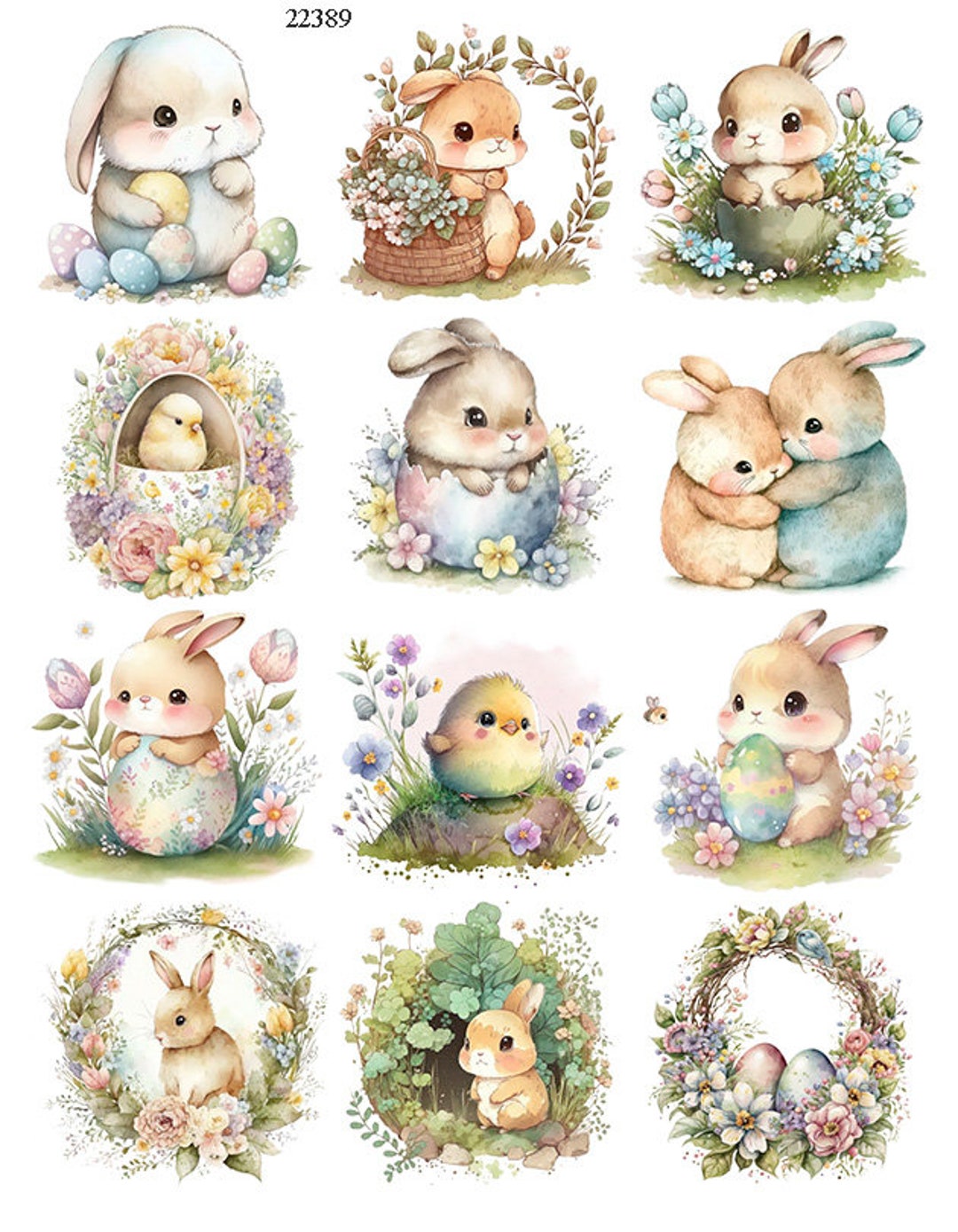 Easter Bunnies and Flower Baskets - Ceramic Decals- Enamel Decal ...