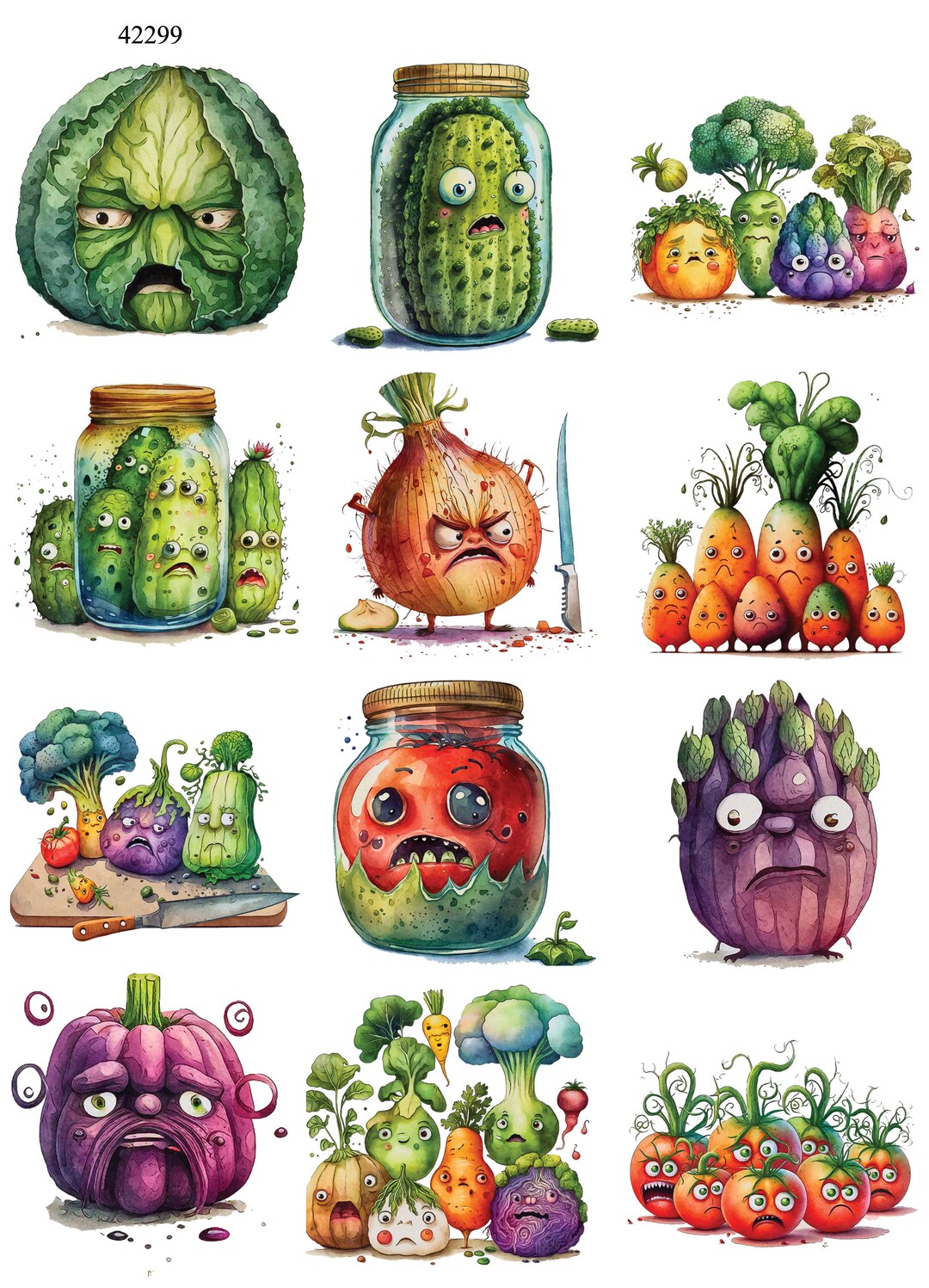 Grump Vegetables - Ceramic Decals- Enamel Decal - Glass Decal- 45559 - Etsy