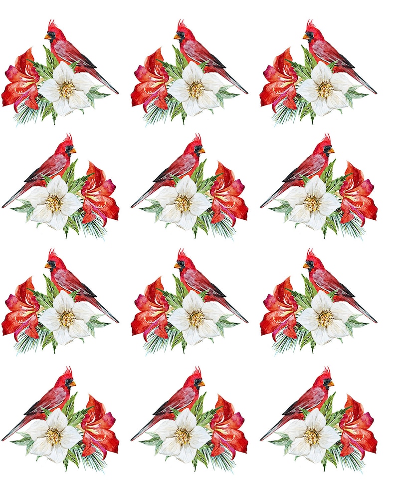 Red Cardinal Bird and Flowers Ceramic Decals Enamel Decal | Etsy