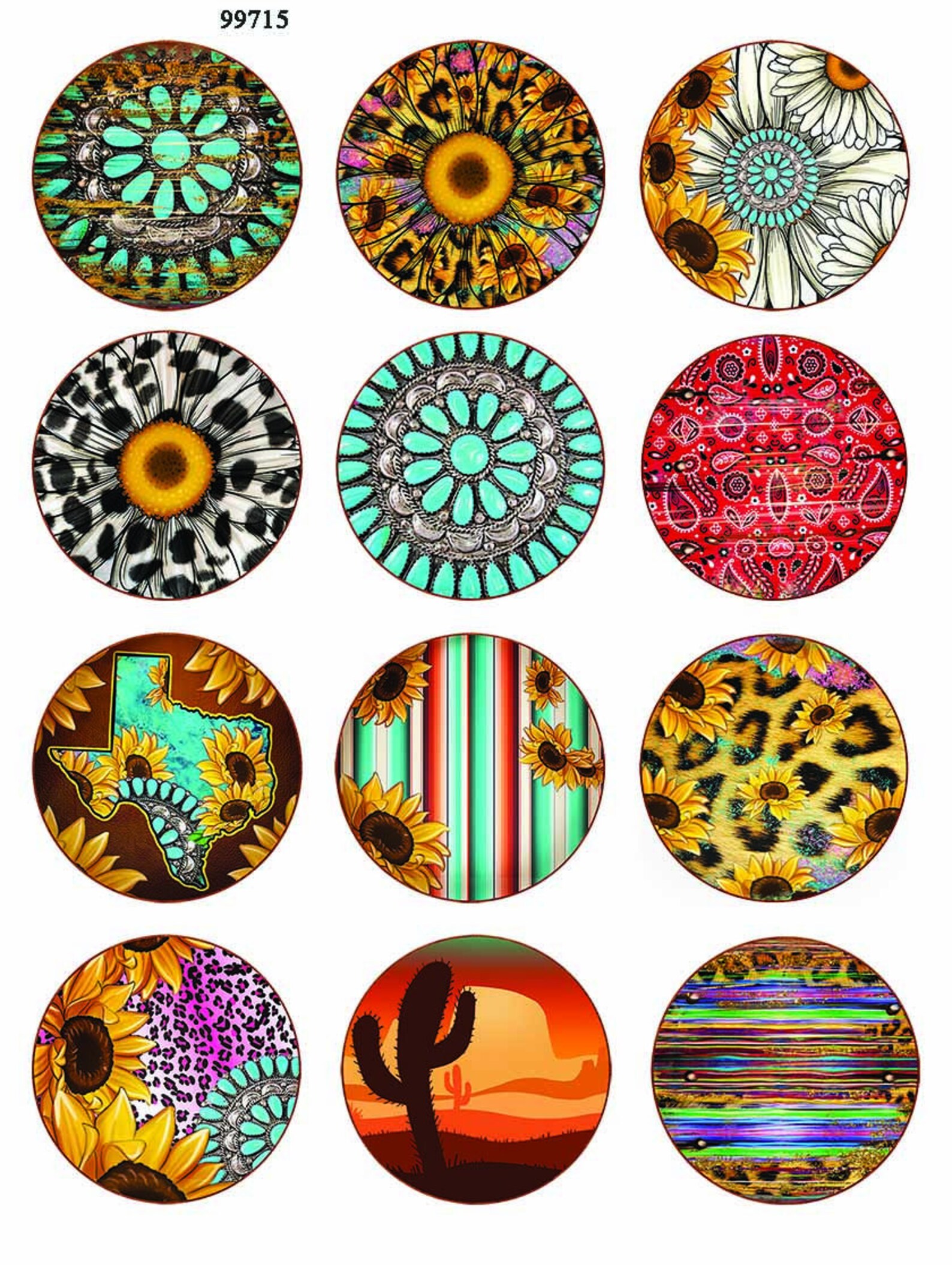 Western Design Circles Rounds Ceramic Decal Glass Decal - Etsy