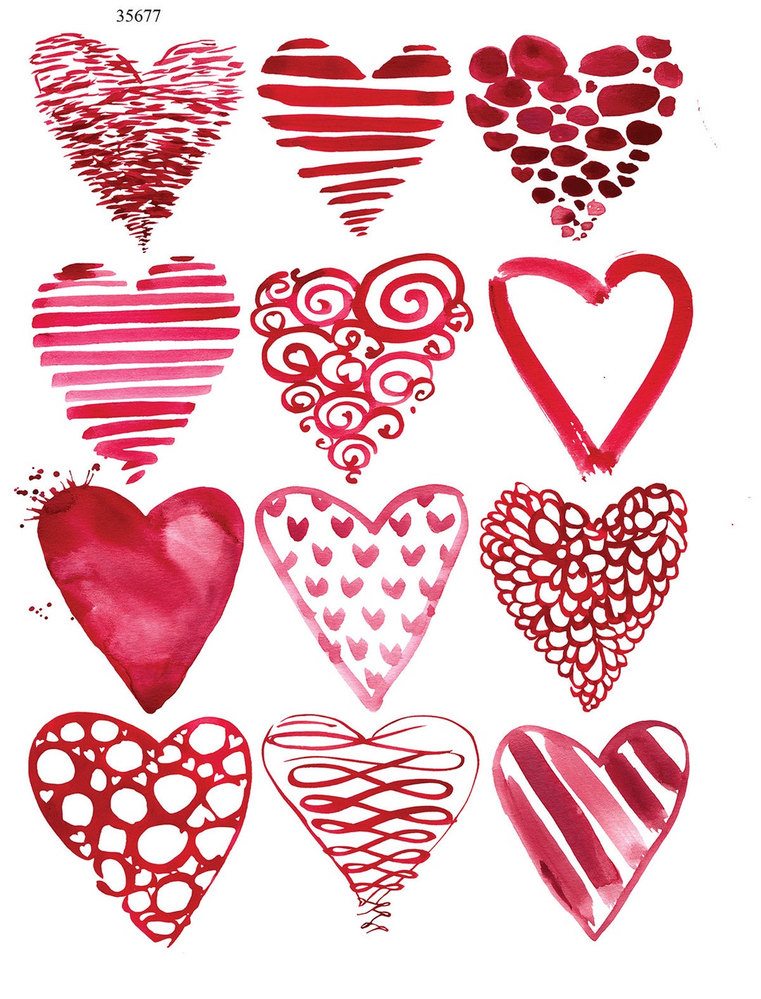 Hand Drawn Hearts Ceramic Decals Enamel Decal Fusible Decal Glass ...