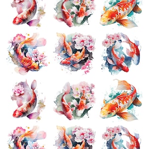 Koi and Cherry Blossoms - Ceramic Decals- Enamel Decal - Glass Decal ...