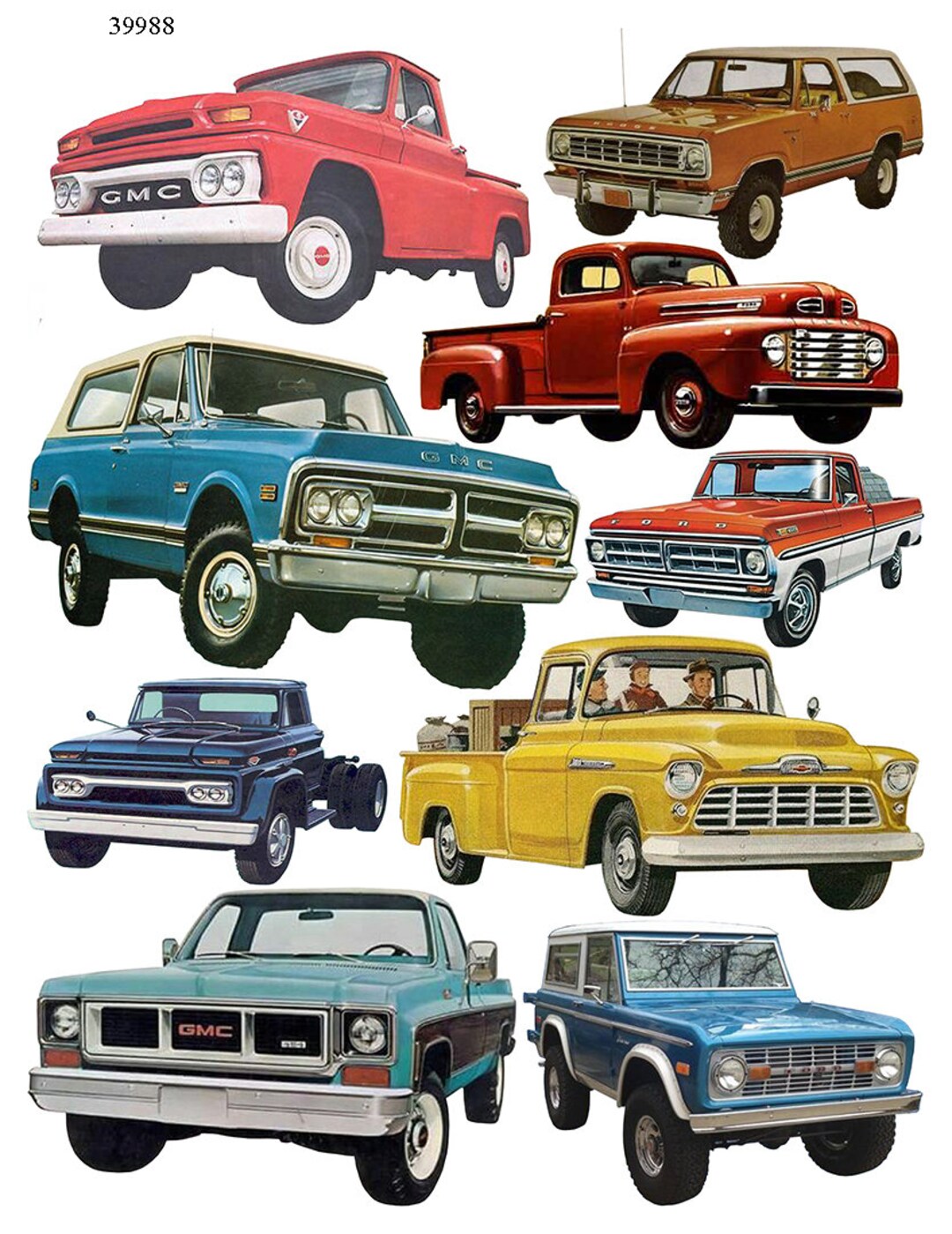 Vintage Trucks - Ceramic Decals- Enamel Decal - Fusible Decal - Glass ...