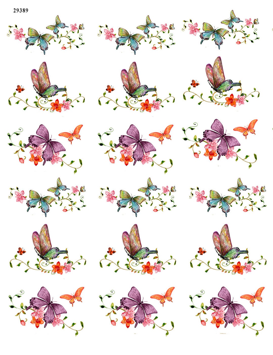 Flowers and Butterflies - Ceramic Decals- Enamel Decal - Glass Decal ...