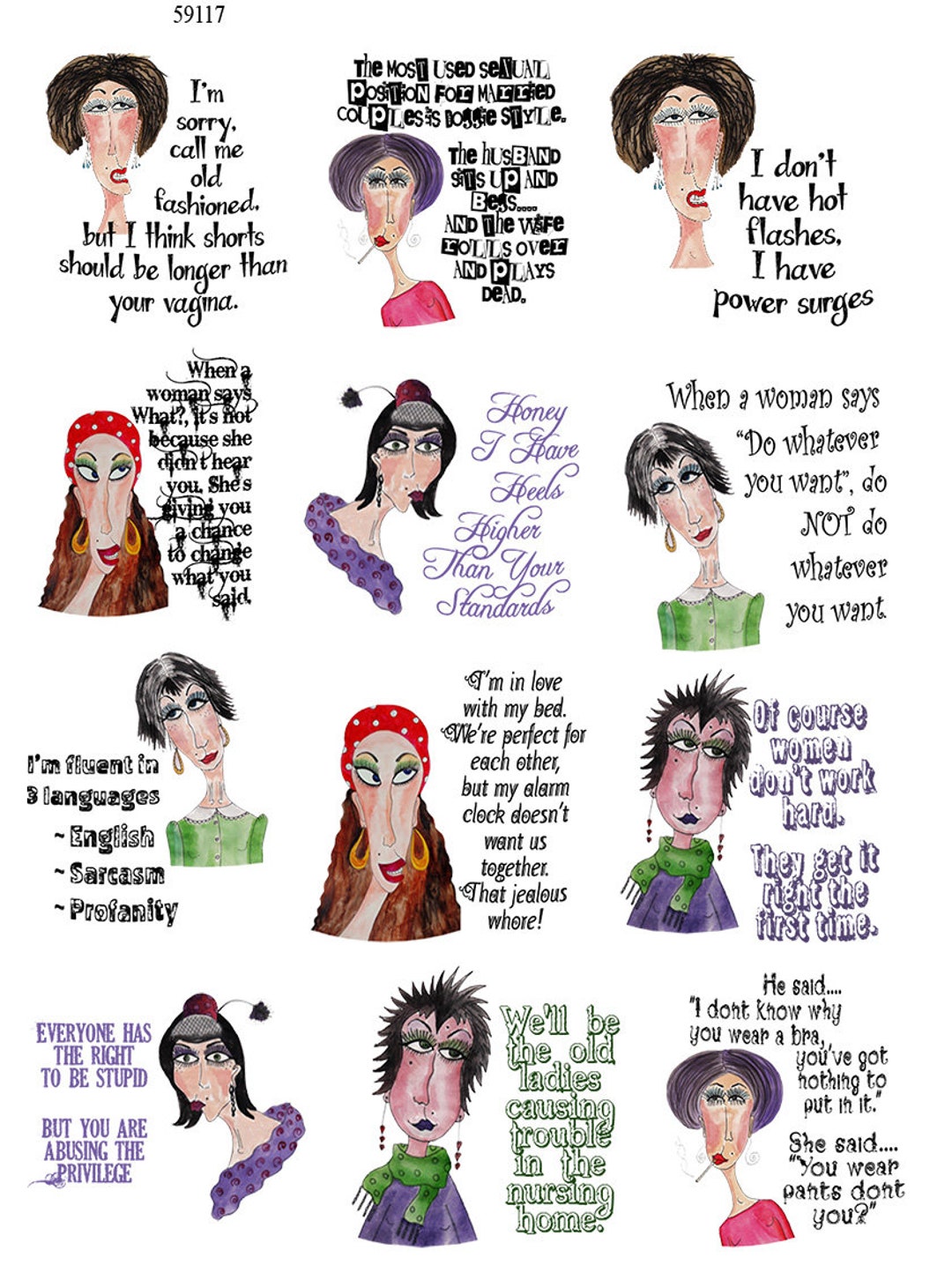 Sassy Sarcastic Gals Women - Ceramic Decals- Enamel Decal - Glass Decal ...