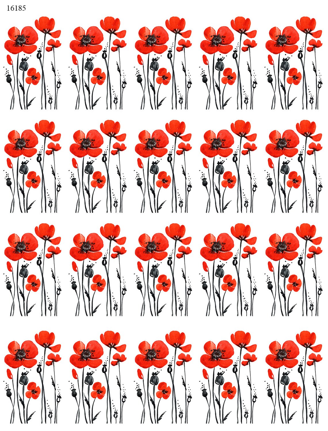 Long Stemmed Poppies- Ceramic Decals- Enamel Decal - Glass Decal- 16185 ...