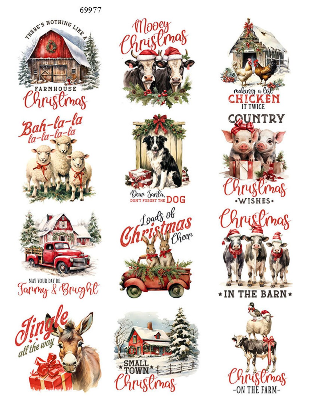 Farm Christmas - Christmas - Ceramic Decals- Enamel Decal - Glass Decal ...