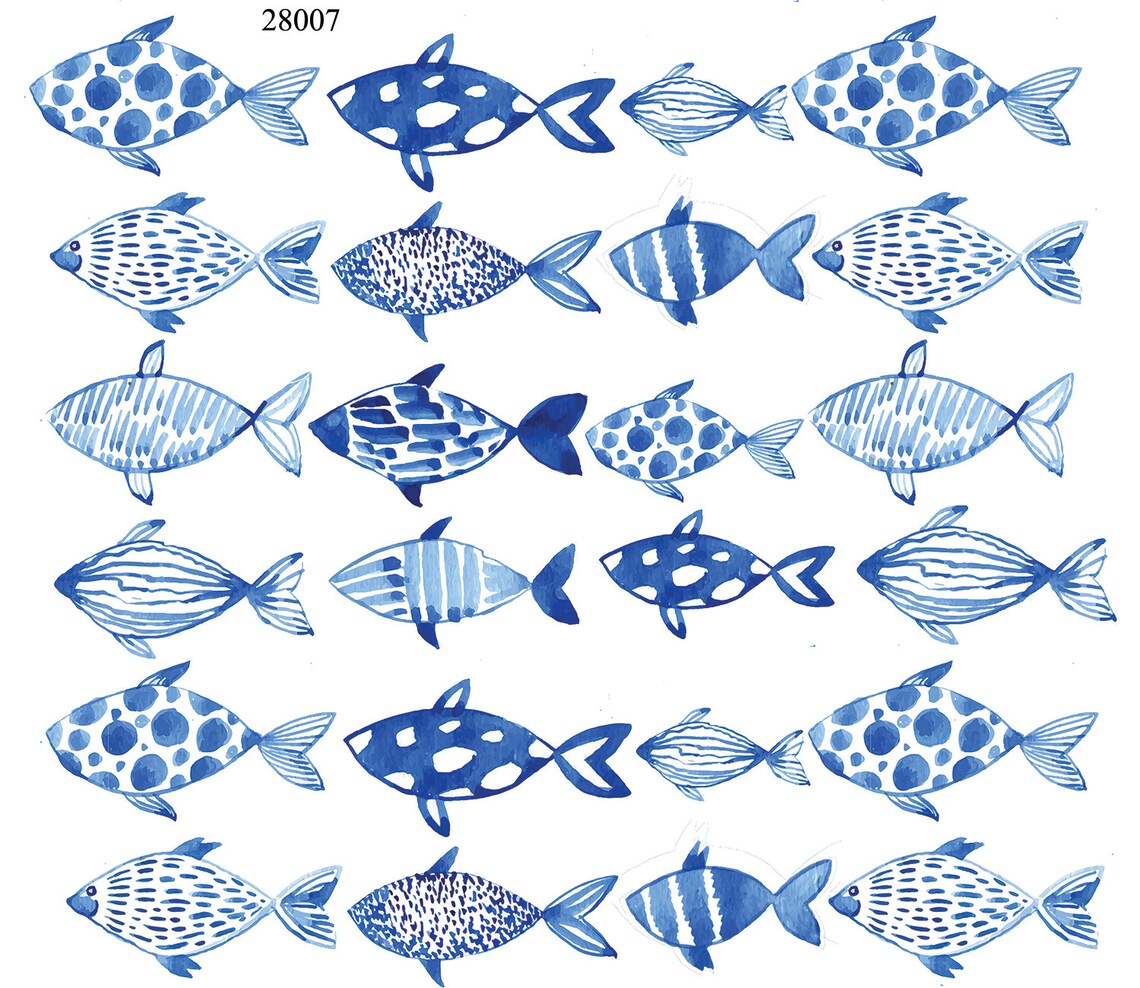 Blue Blue Hand Drawn Fish Ceramic Decals Enamel Decal | Etsy