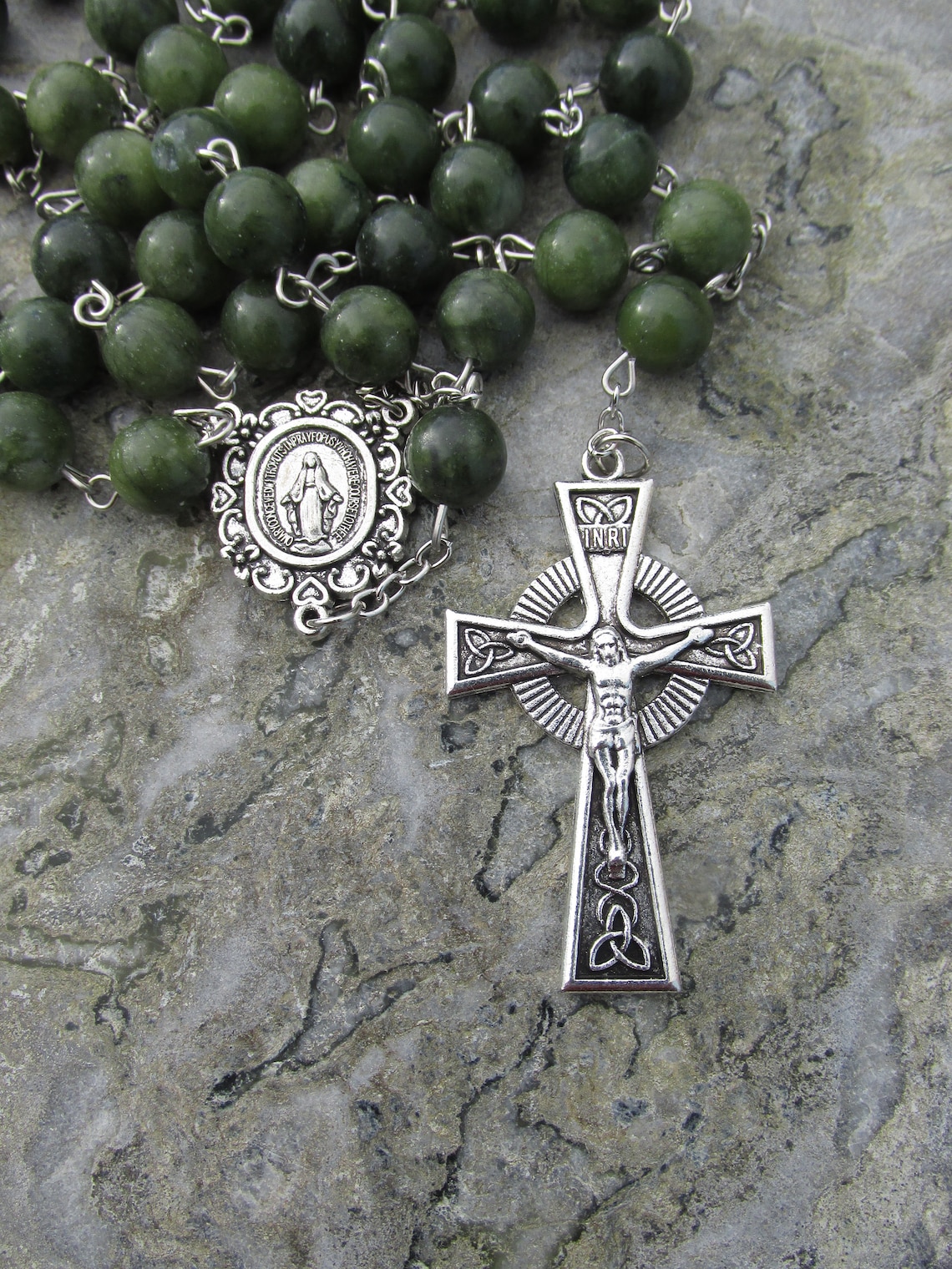 Authentic Irish Connemara Marble Rosary Beads With Celtic Crucifix ...