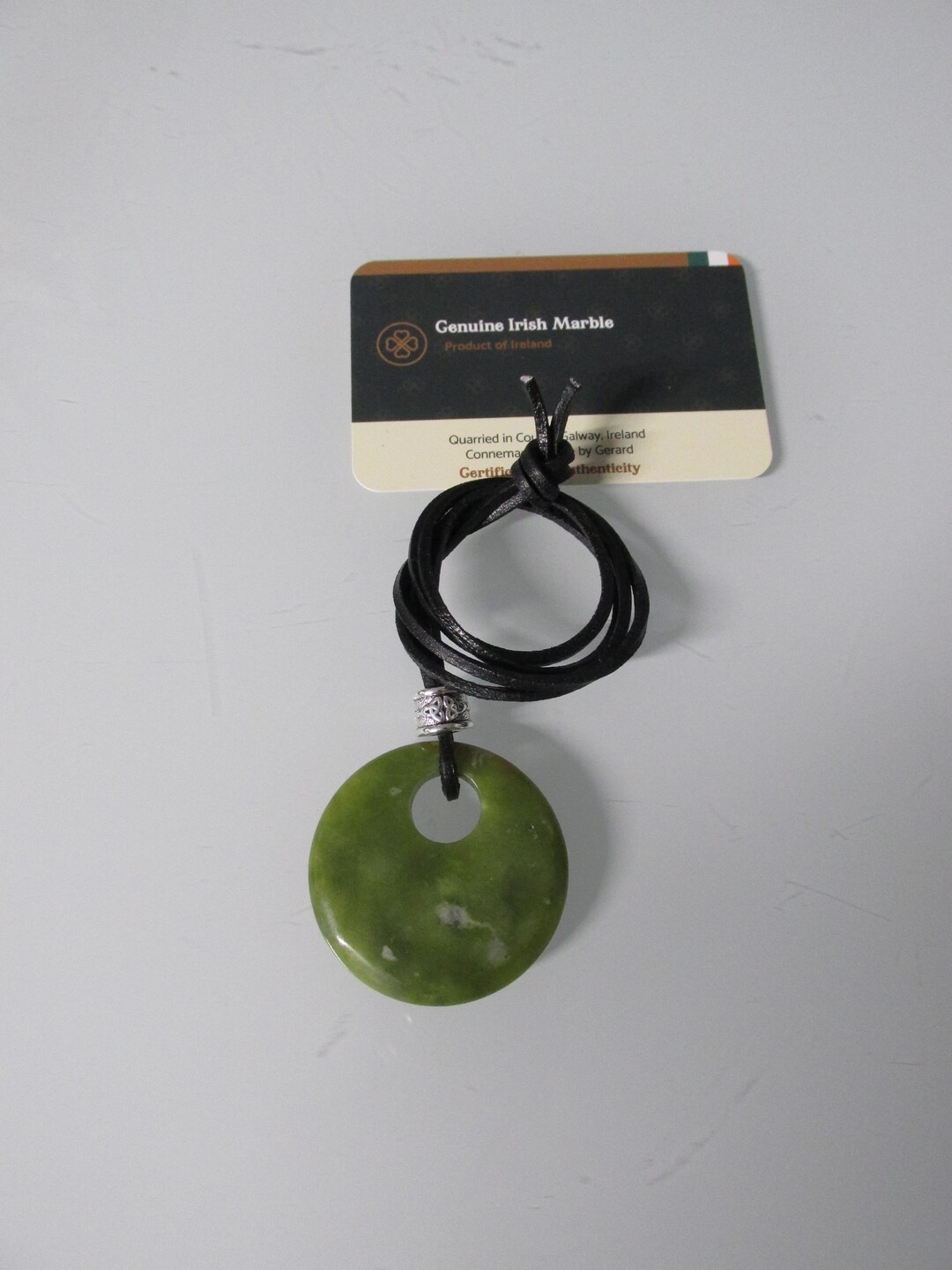 GENUINE Connemara Marble Large Round Disc Luck Pendant on Real Leather ...
