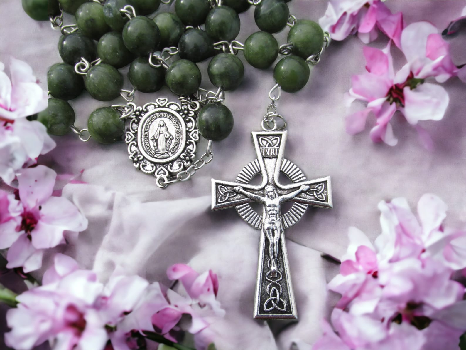 Authentic Irish Connemara Marble Rosary Beads With Celtic Crucifix ...