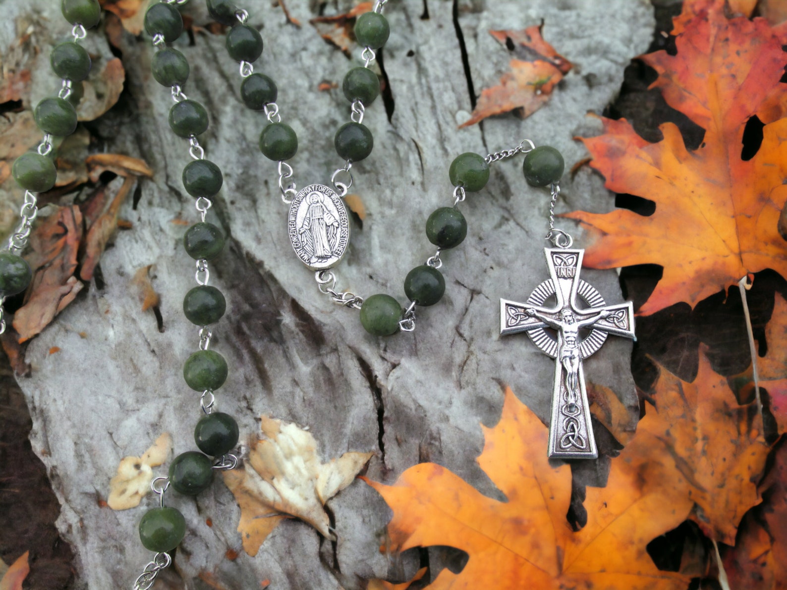 Authentic Irish Connemara Marble Rosary Beads With Celtic Crucifix ...