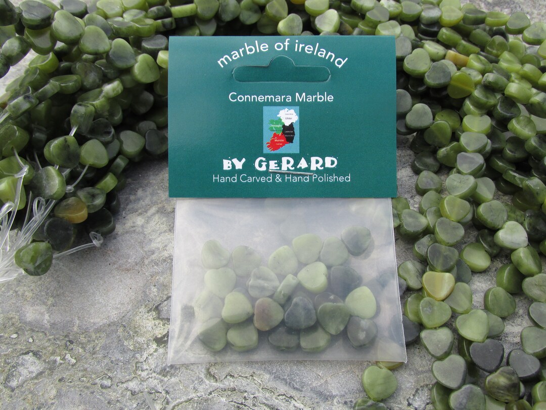 GENUINE Connemara Marble 8mm Flat Hearts 1/2 String Pack 24 Guaranteed ...