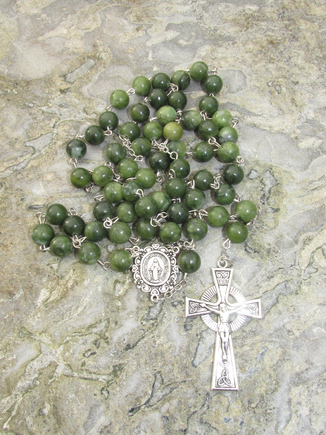 Authentic Irish Connemara Marble Rosary Beads With Celtic Crucifix ...