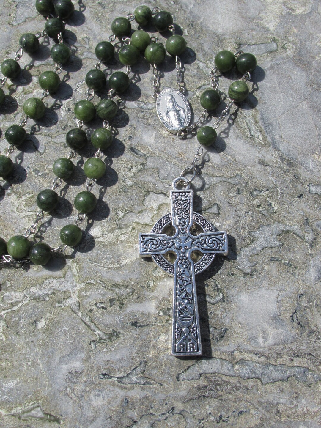 Authentic Irish Connemara Marble Rosary Beads With Large Celtic Cross ...