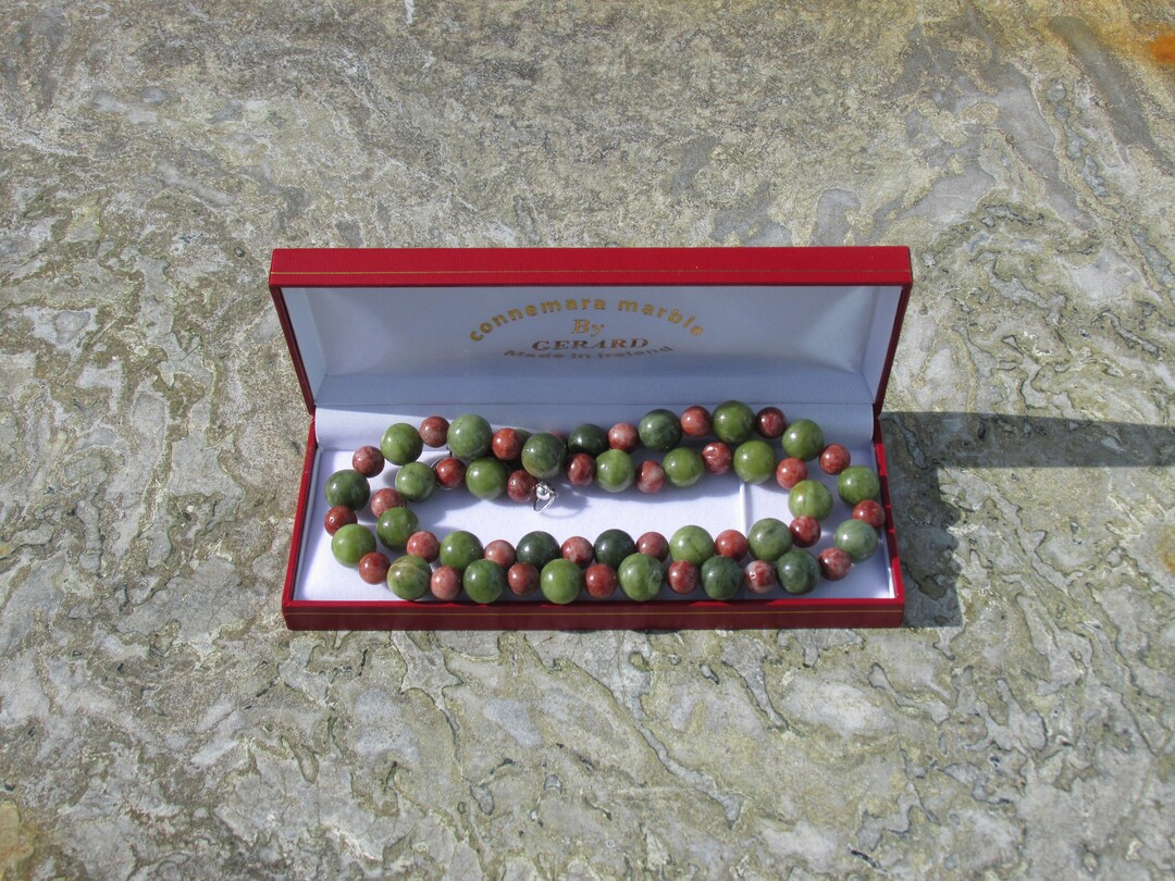 GENUINE Connemara Green Marble Cork Red Marble Celtic Beaded Necklace ...