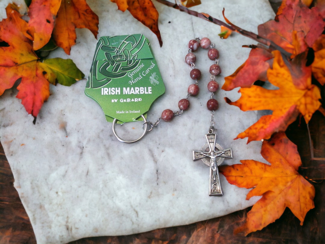 Genuine Hand Carved Cork Red Marble Penal Rosary Beads Guaranteed Irish ...