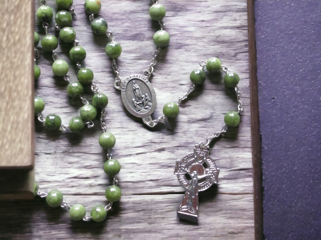Authentic Irish Connemara Marble Rosary Beads With Our Lady of Fatima ...