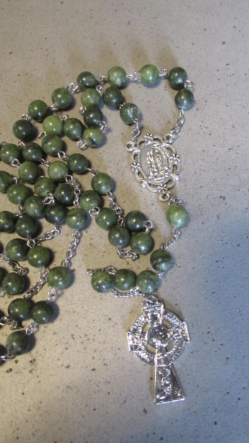 Authentic Irish Connemara Marble Rosary Beads With Our Lady of Lourdes ...