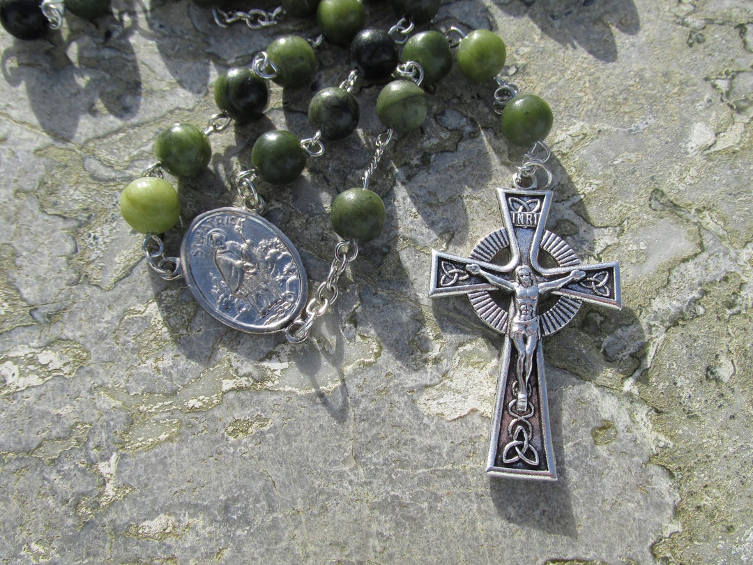 Authentic Irish Connemara Marble Rosary Beads With Celtic Crucifix St ...