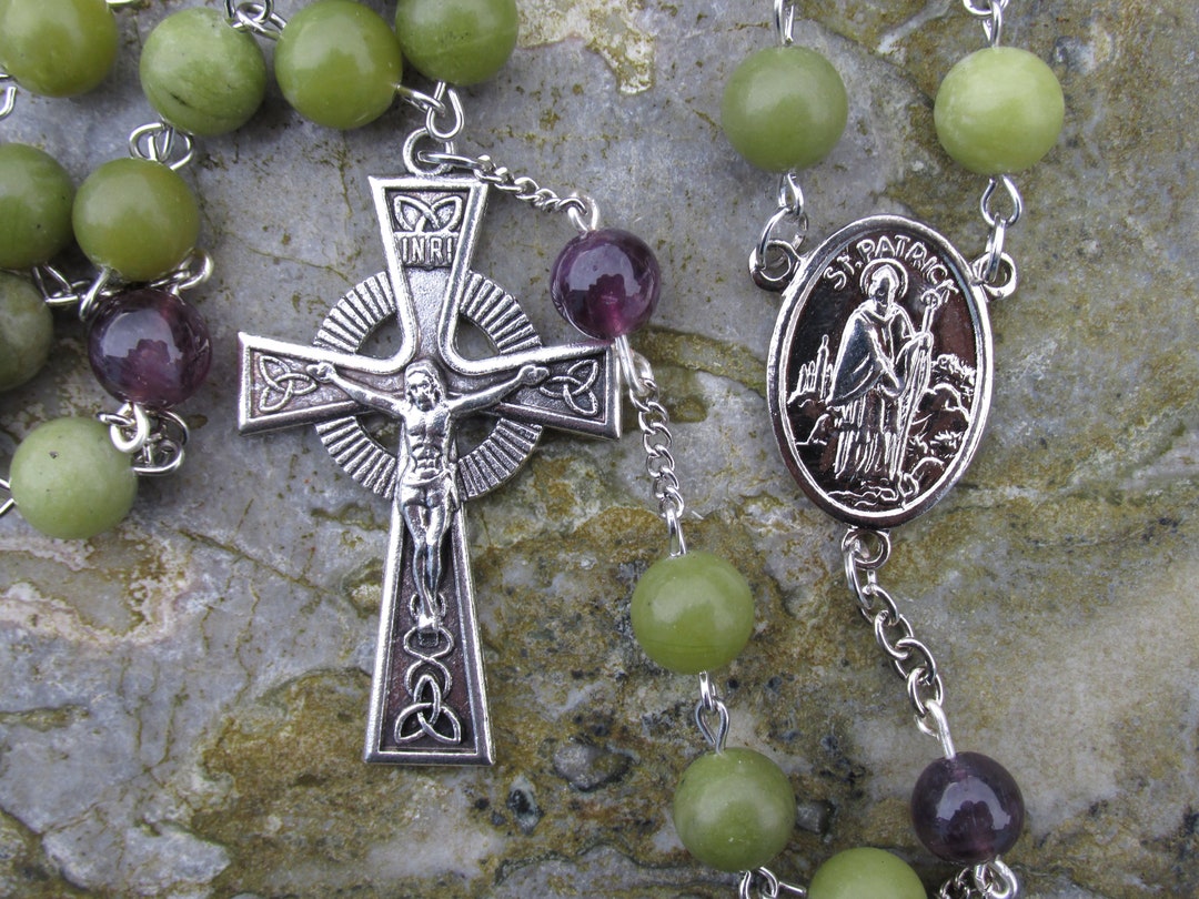 Authentic Irish Connemara Marble and Amethyst Gemstone Rosary Beads ...