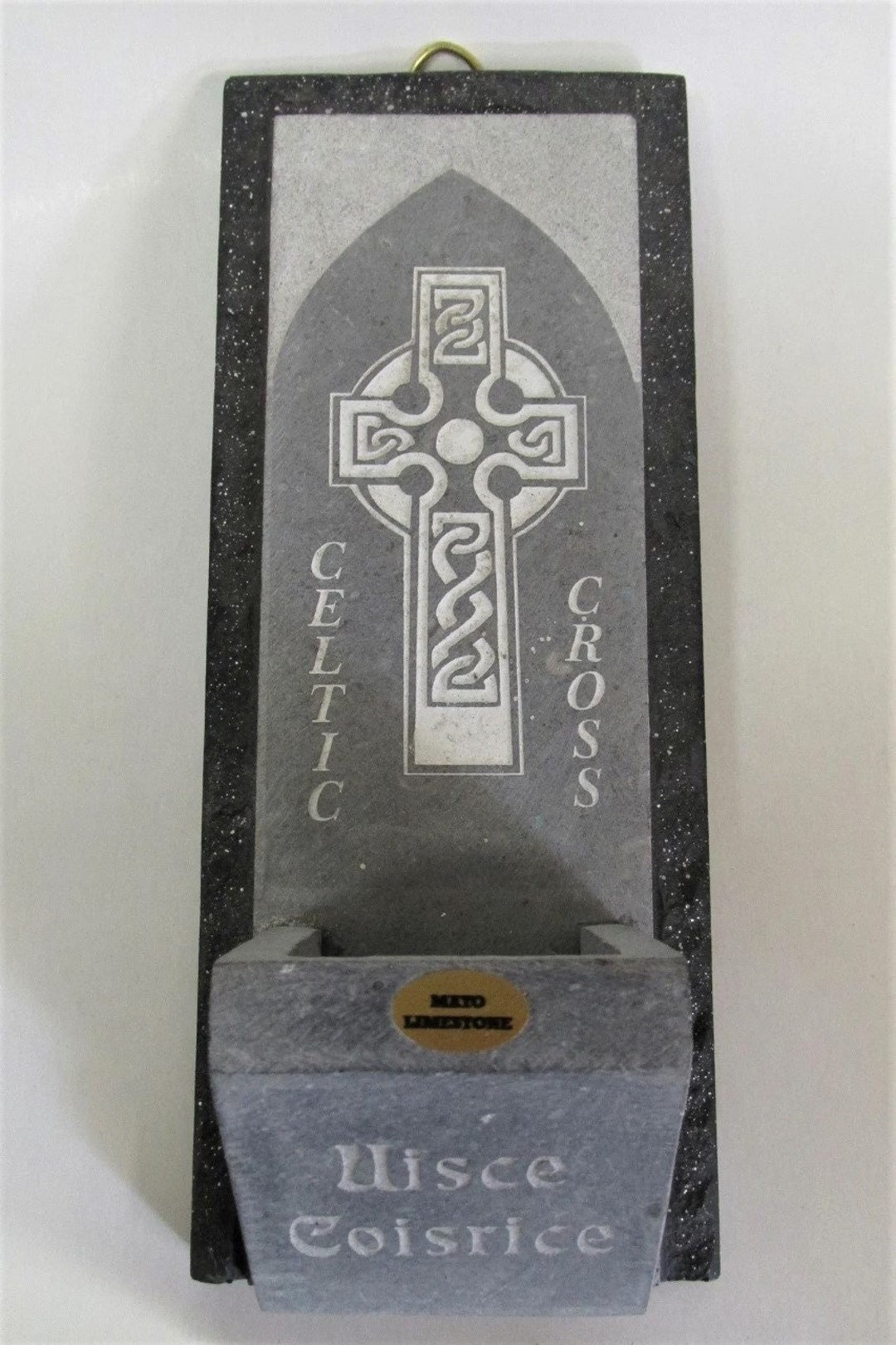 AUTHENTIC Irish Mayo Limestone Celtic Cross Holy Water Wall Font ...