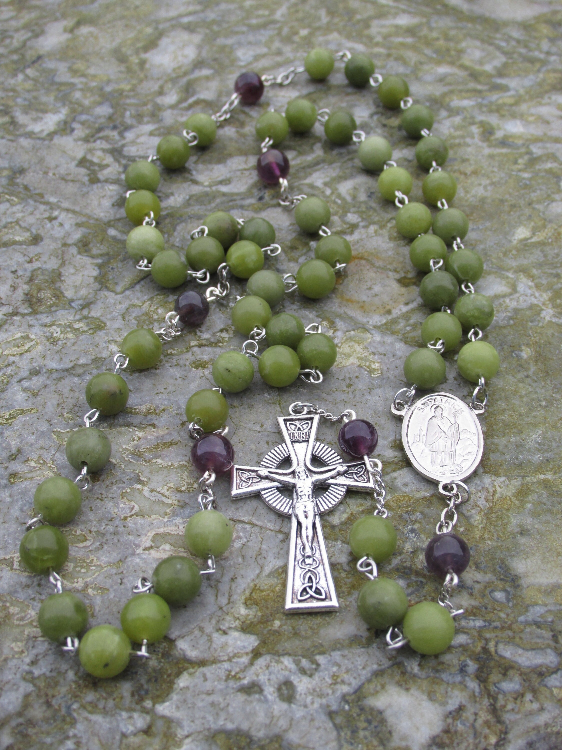 Authentic Irish Connemara Marble and Amethyst Gemstone Rosary Beads ...