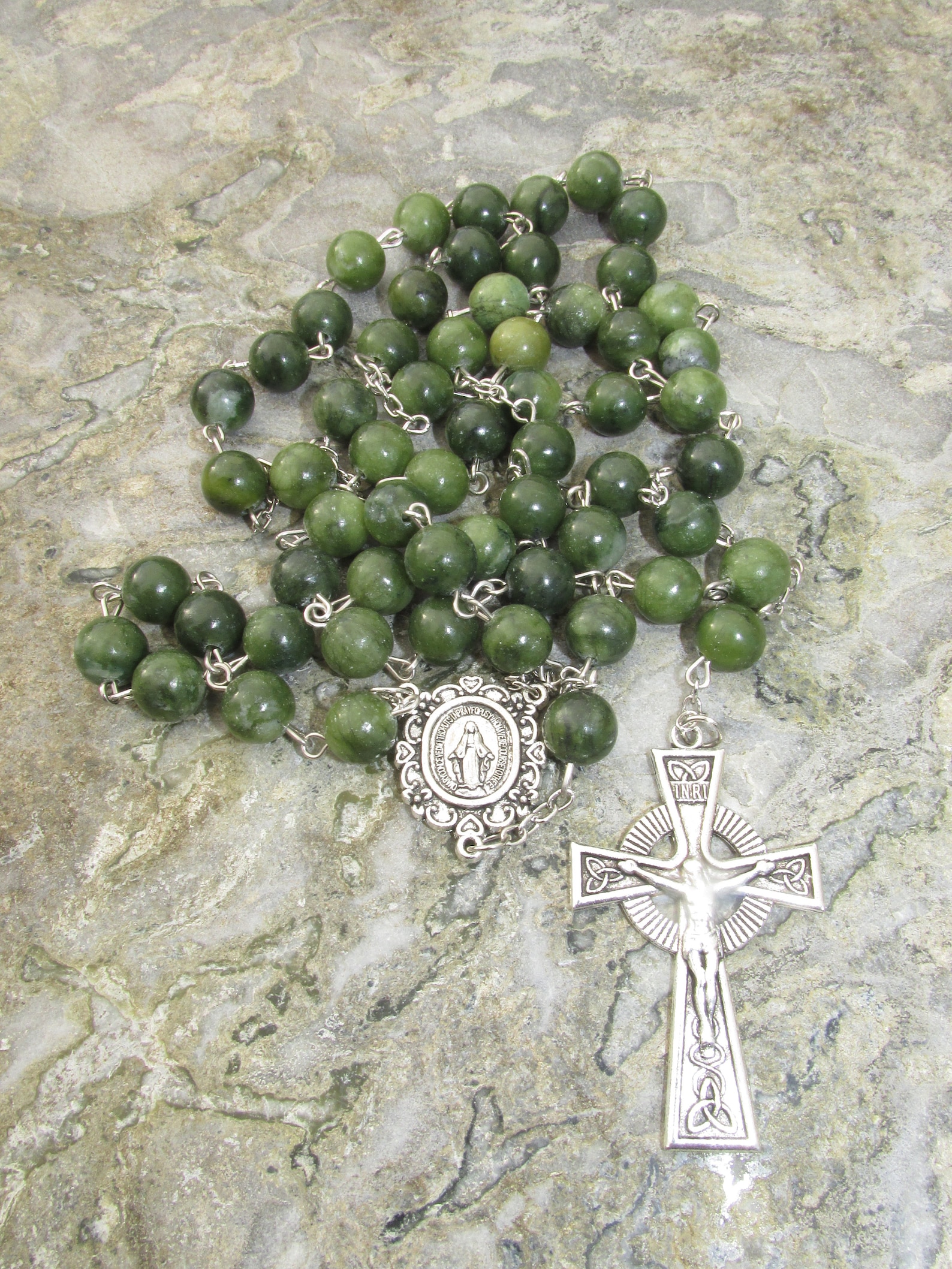Authentic Irish Connemara Marble Rosary Beads With Celtic Crucifix ...