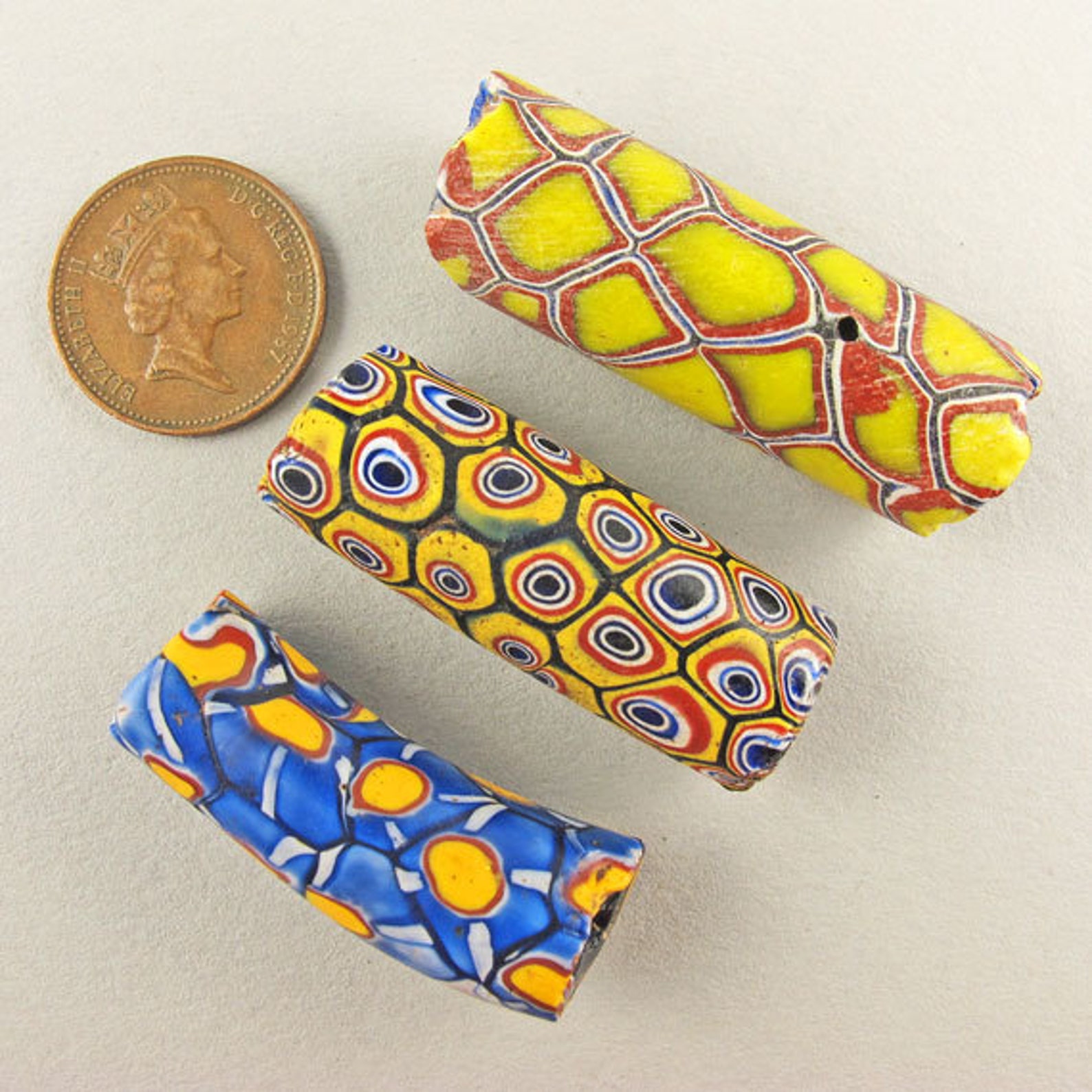 Antique Trade Beads Old Venetian Glass Beads 3 Millefiori Glass Beads ...